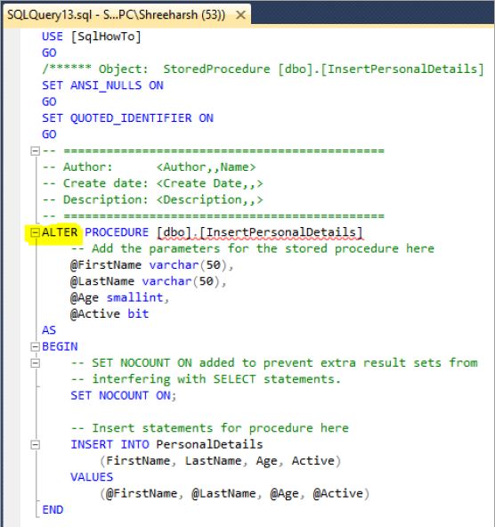 Alter Modify A Stored Procedure In SQL Server Tech Funda